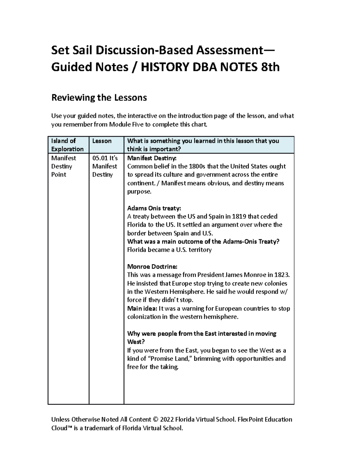 HISTORY DBA Guided Notes: Manifest Destiny & Native American Impact ...