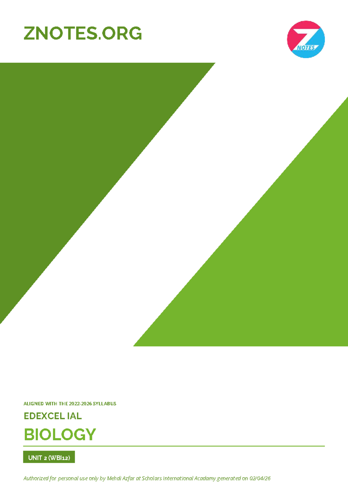 Edexcel IAL Biology Unit 2: Cell Structure & Function Notes - Studocu
