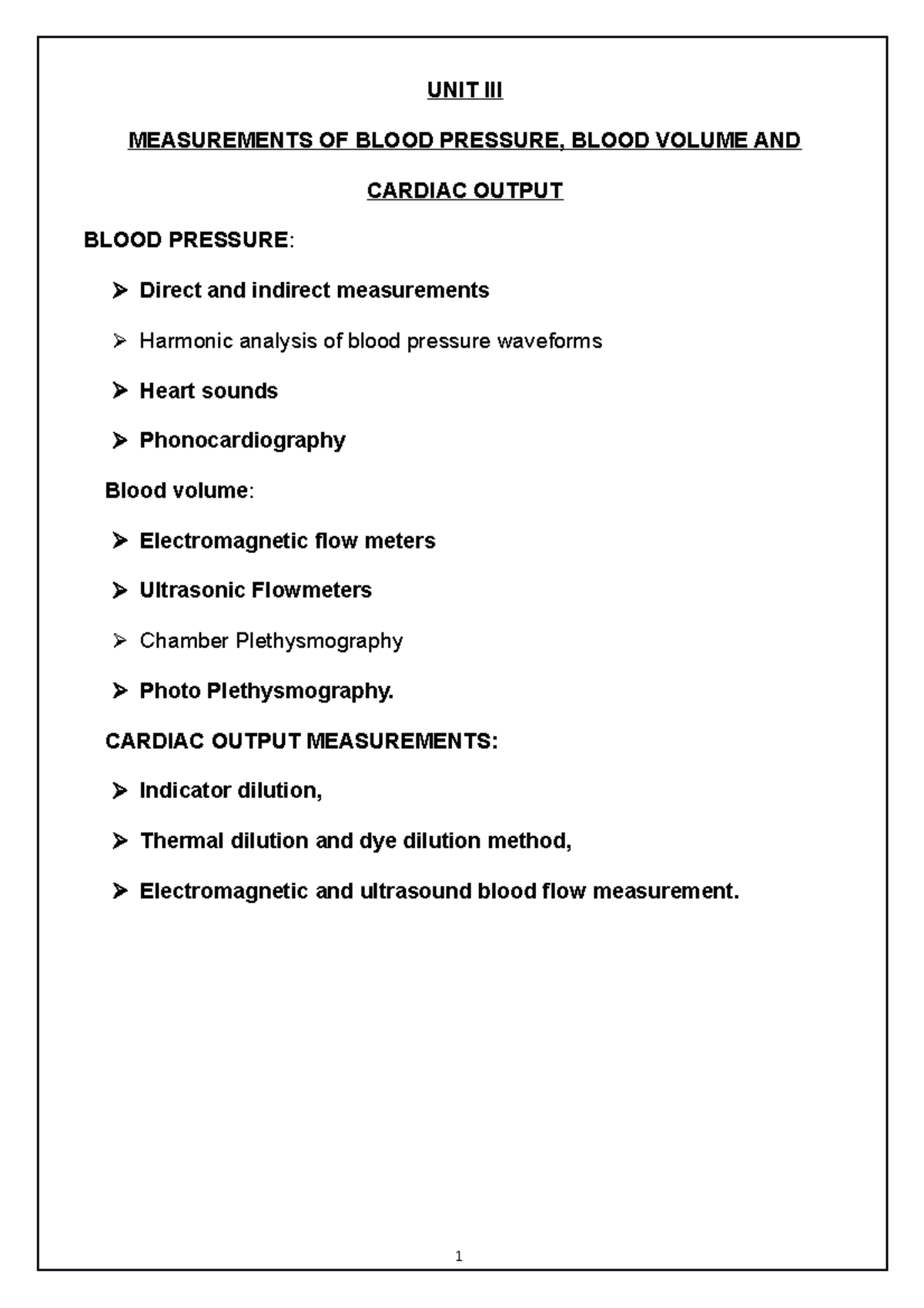 BMI Unit III: Blood Pressure, Volume, and Cardiac Output Measurements ...