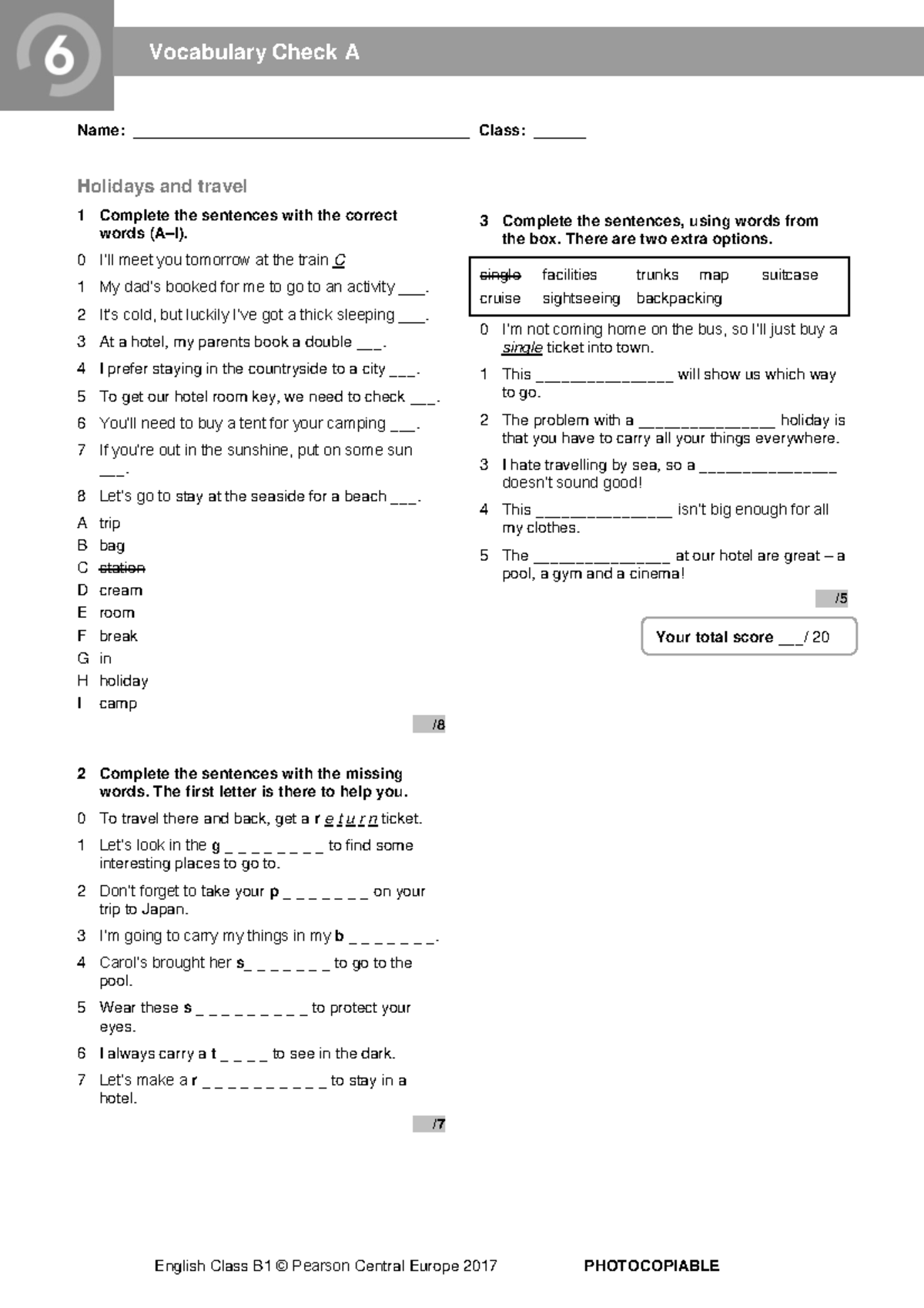 ECB1 Vocabulary Check: Holidays and Travel Activities - Studocu