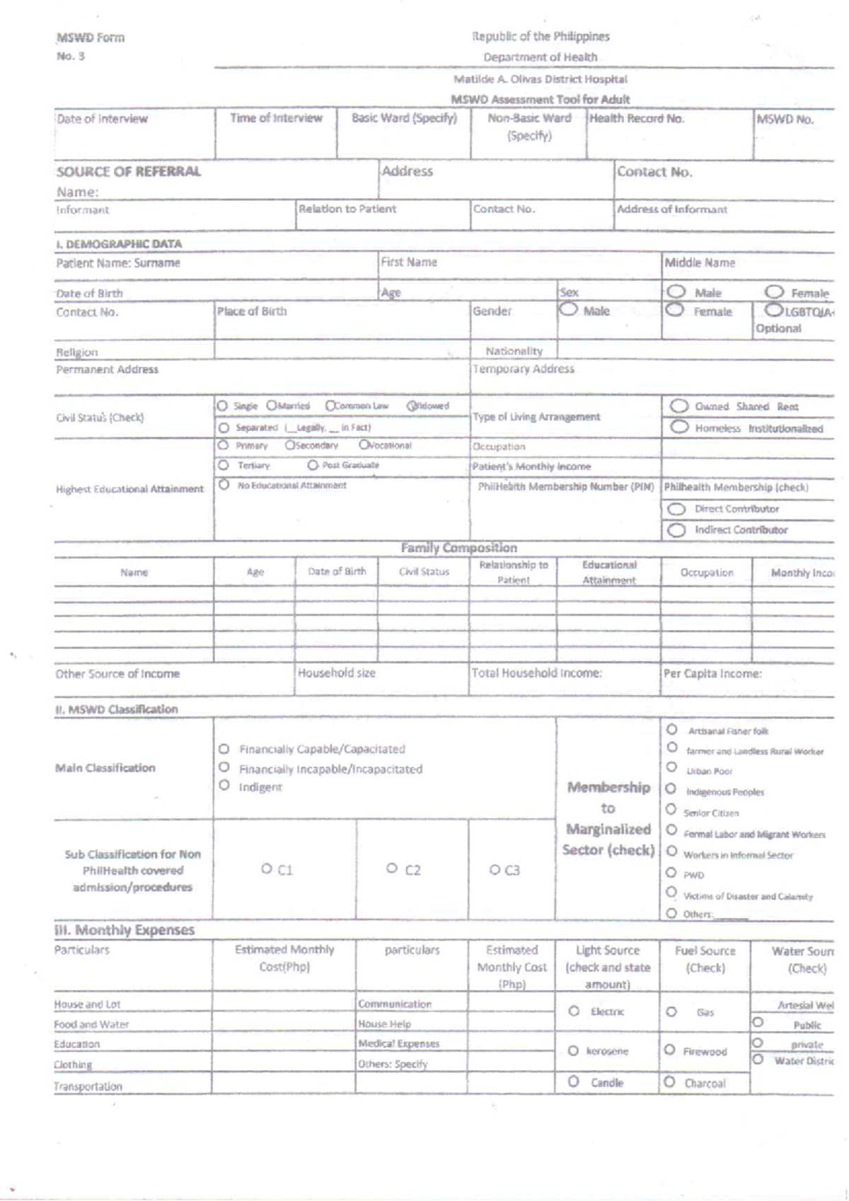 MAIP MSWD Assessment Form for Adult Patient Evaluation - Studocu