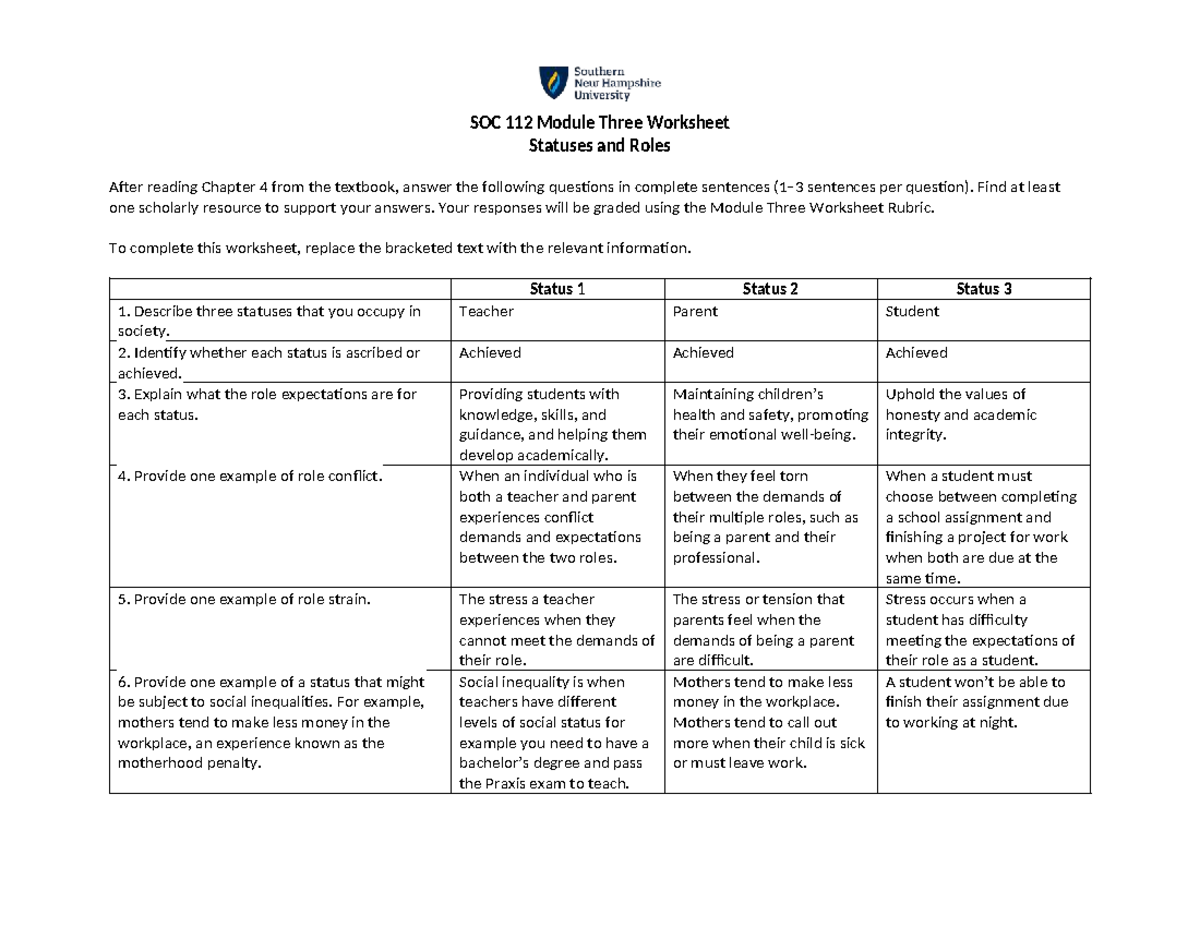 SOC 112 Module Three Worksheet Wk 3 - SOC 112 Module Three Worksheet ...