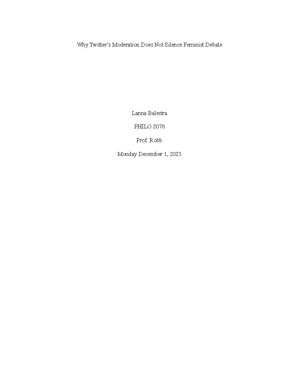 Moderation and Feminist Debate: Analyzing PHILO 2078 Perspectives - Studocu