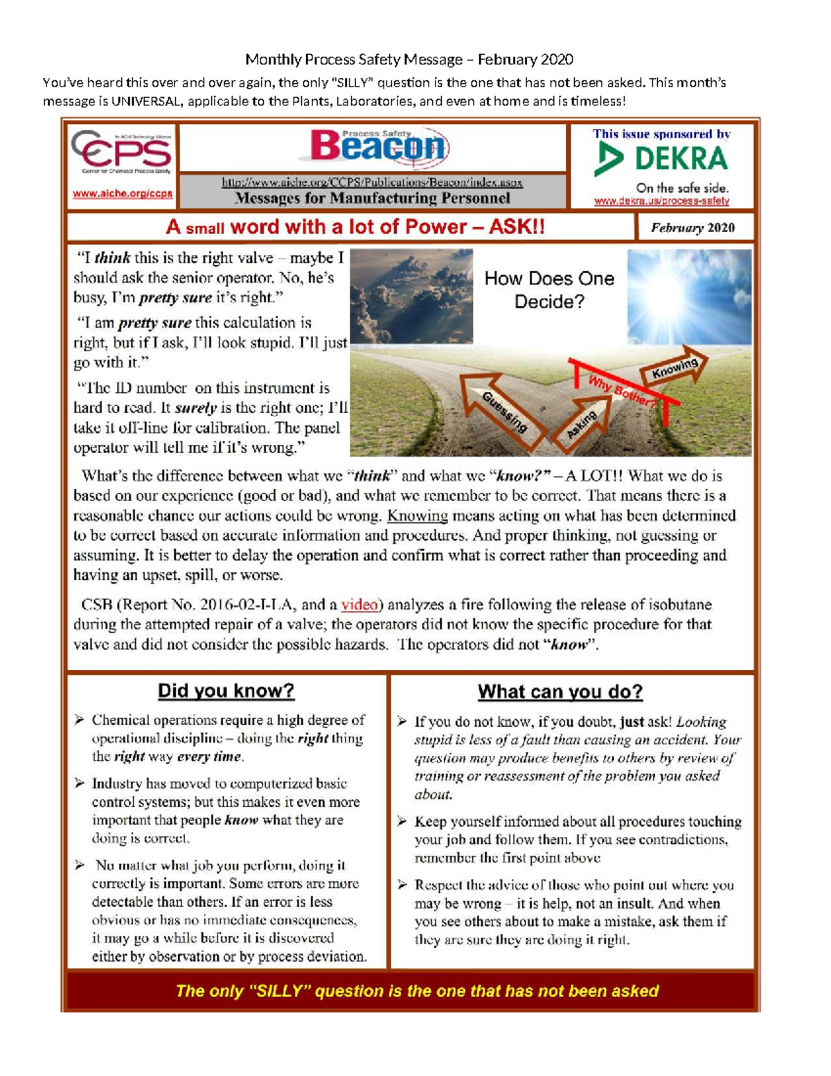 Monthly Process Safety Message (A Small Word With a Lot of Power ...
