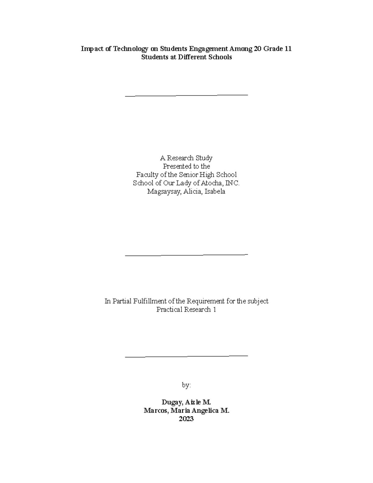 Impact of Technology on Student Engagement: A Study of Grade 11 at ...