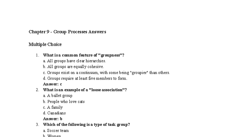 Chapter 9 Group Processes MCQ Answers and Explanations - Studocu