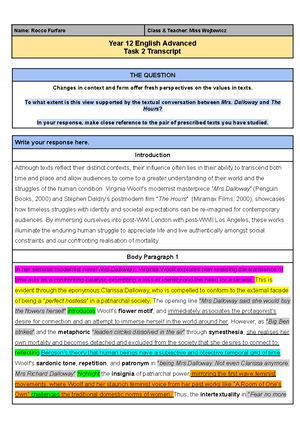 MOD A Quote Table - Mrs Dalloway and the hours - THEME QUOTE ANALYSIS ...