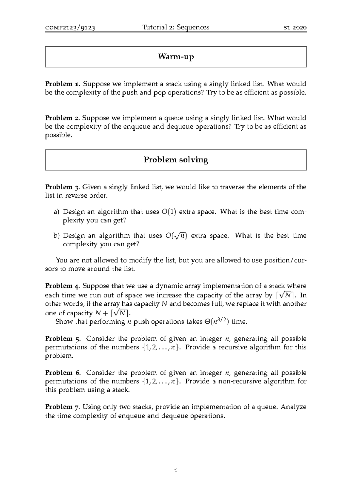 Tutorial 2 - Lists, Stacks and Queues - comp2123/ 9123 Tutorial 2 ...