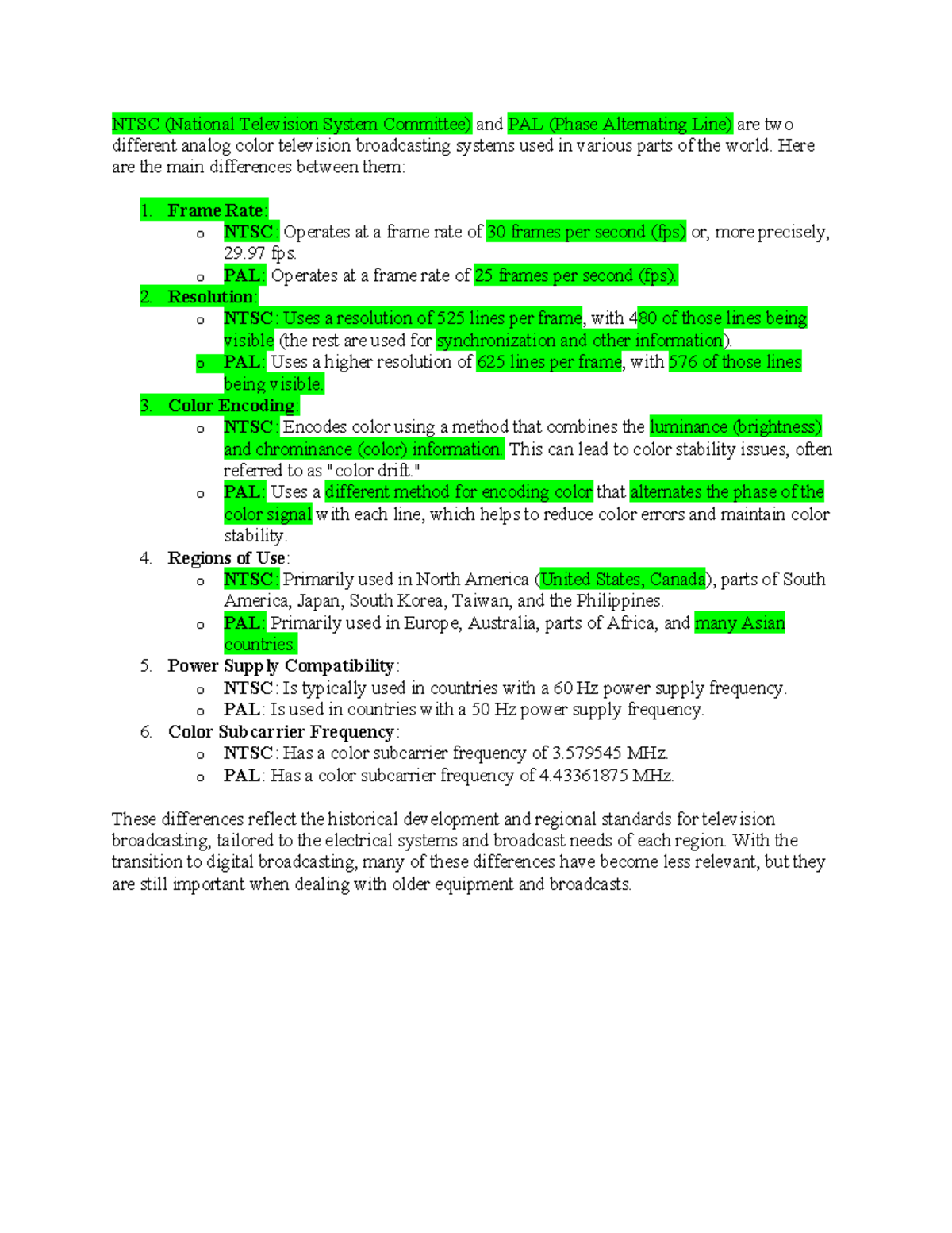 Differences Between NTSC & PAL Broadcasting Systems Explained - Studocu
