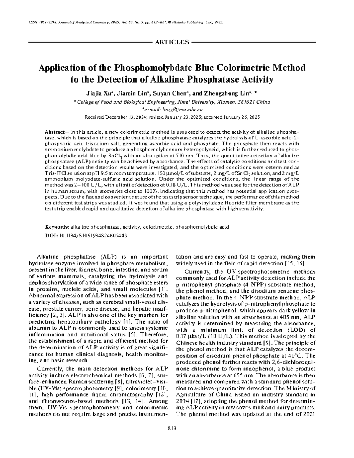 Application of Phosphomolybdate Blue Method for ALP Detection (CHEM ...