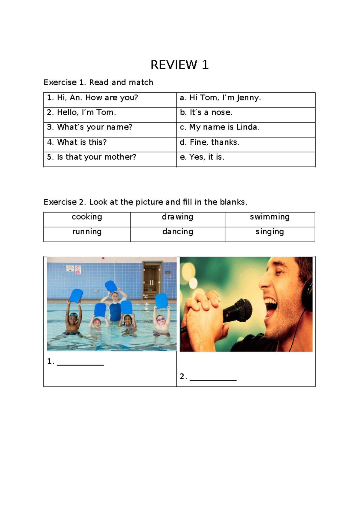 Review 1: Exercises on Greetings and Classmates - Studocu