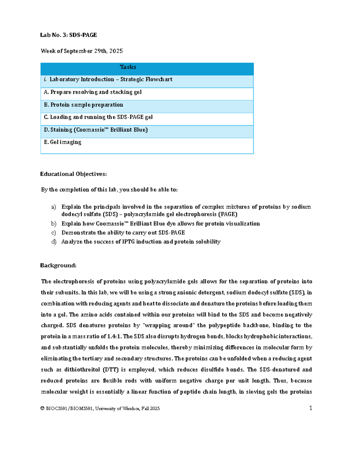Lab 3: SDS-PAGE Techniques and Protocols - Fall 2025 - Studocu