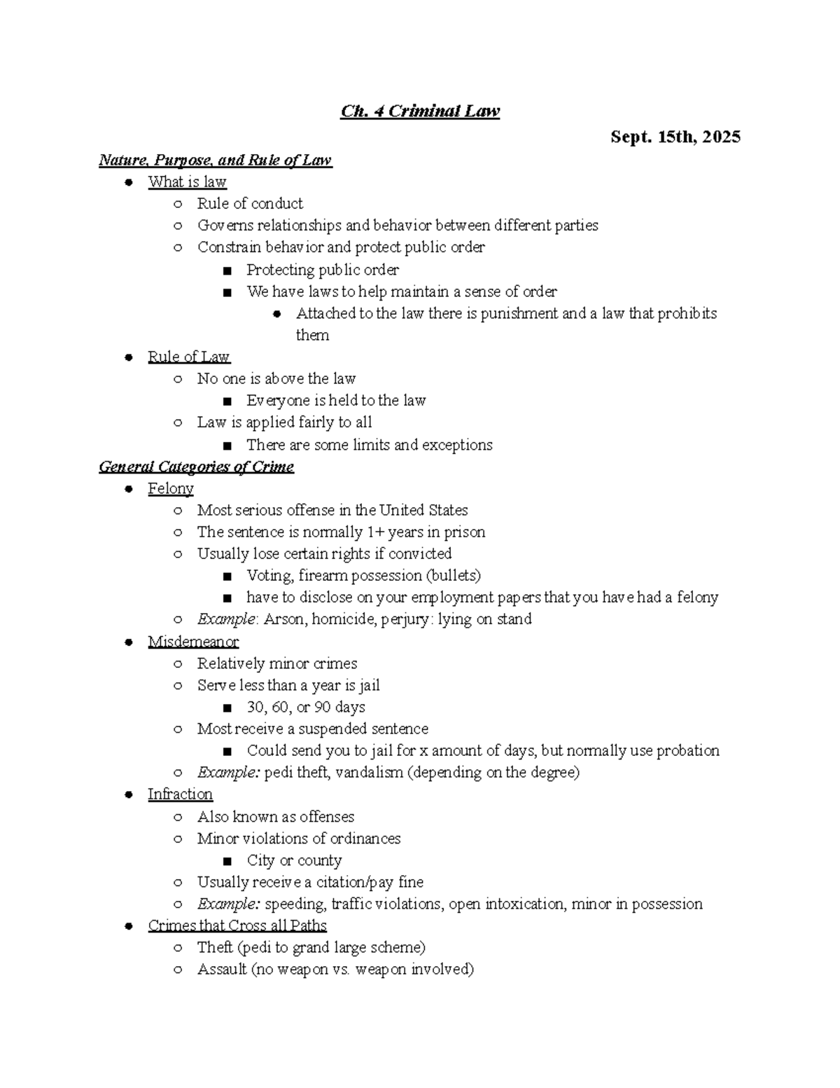 CJ 110 - Ch. 4 Criminal Law Notes: Nature, Purpose & Rule of Law - Studocu