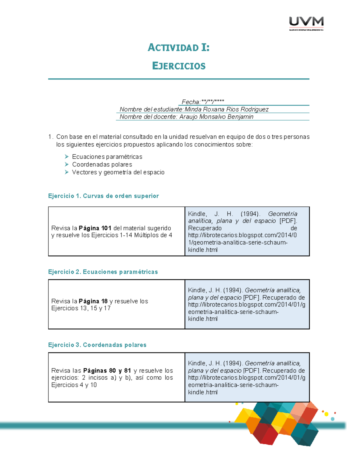 A1: Ejercicios de Ecuaciones y Vectores en Geometría - Studocu