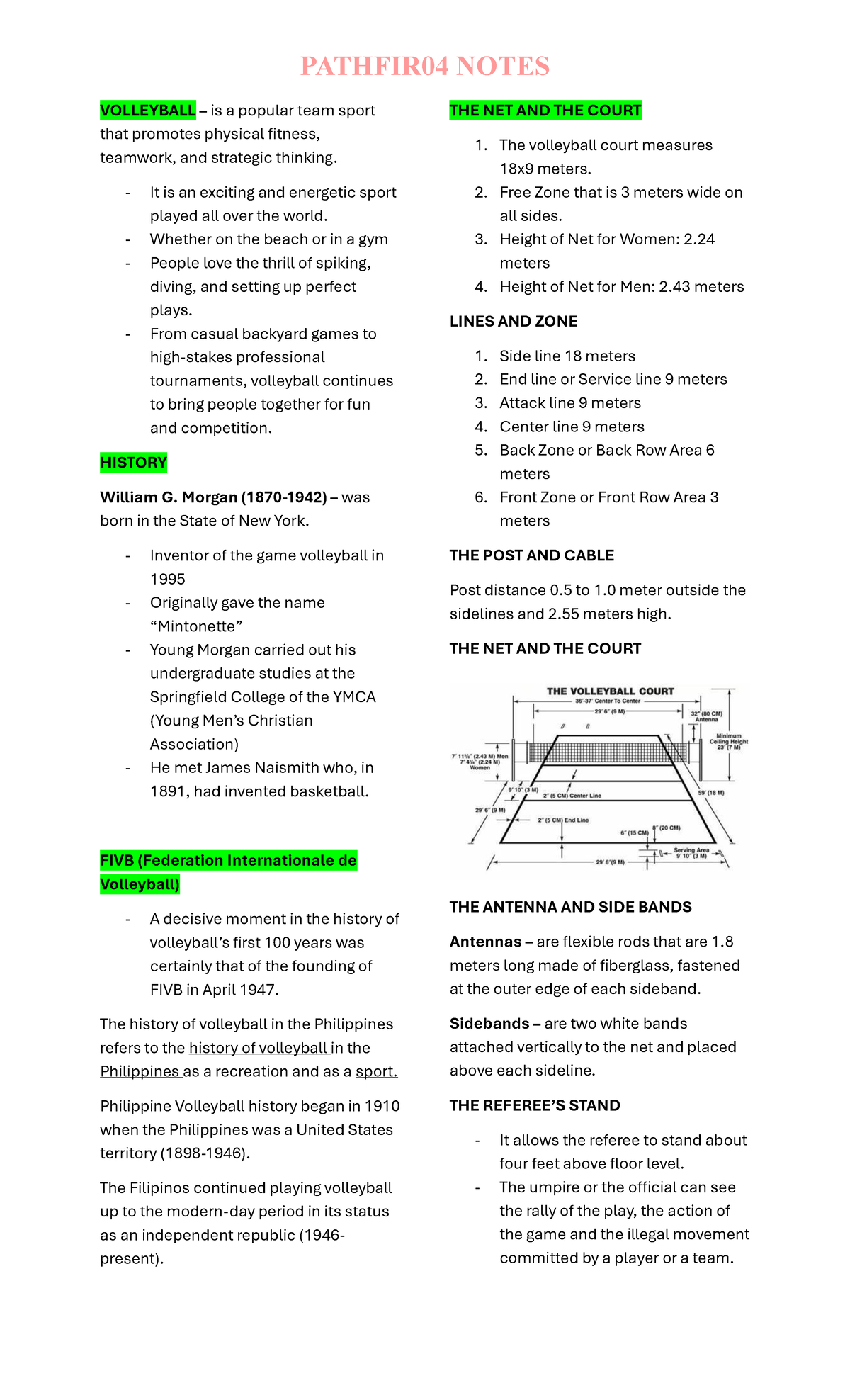 PATHFIR04 VOLLEYBALL NOTES: History, Rules, and Terminology - Studocu