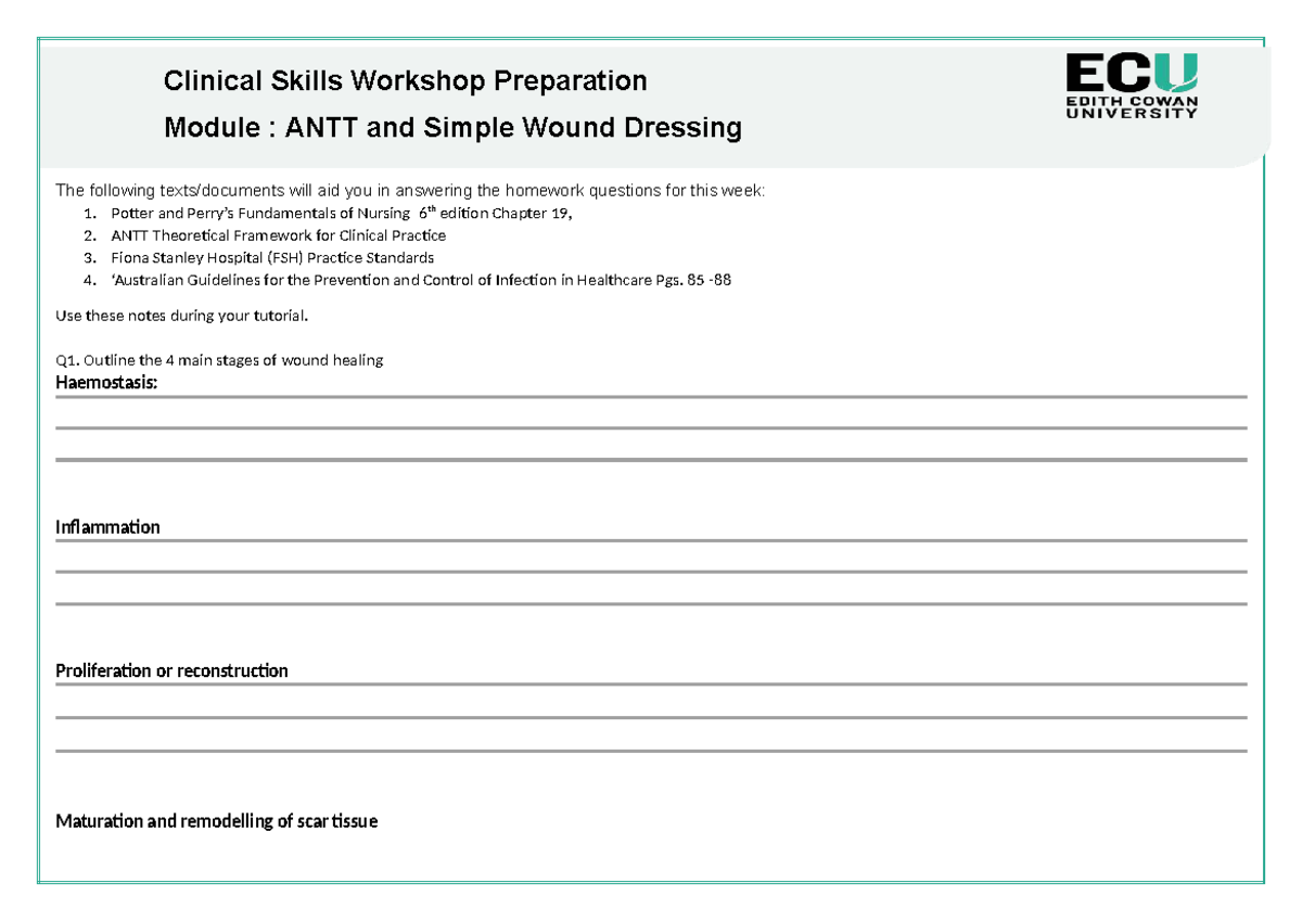 Clinical Skills Workshop Prep: ANTT & Wound Dressing 2025PR8 - Studocu