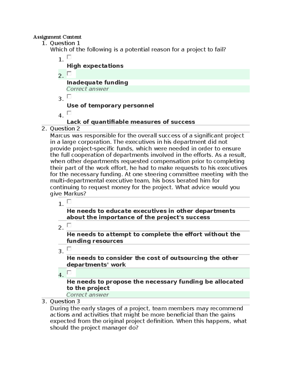 Module 4 Project Management Assessment Questions and Answers - Studocu