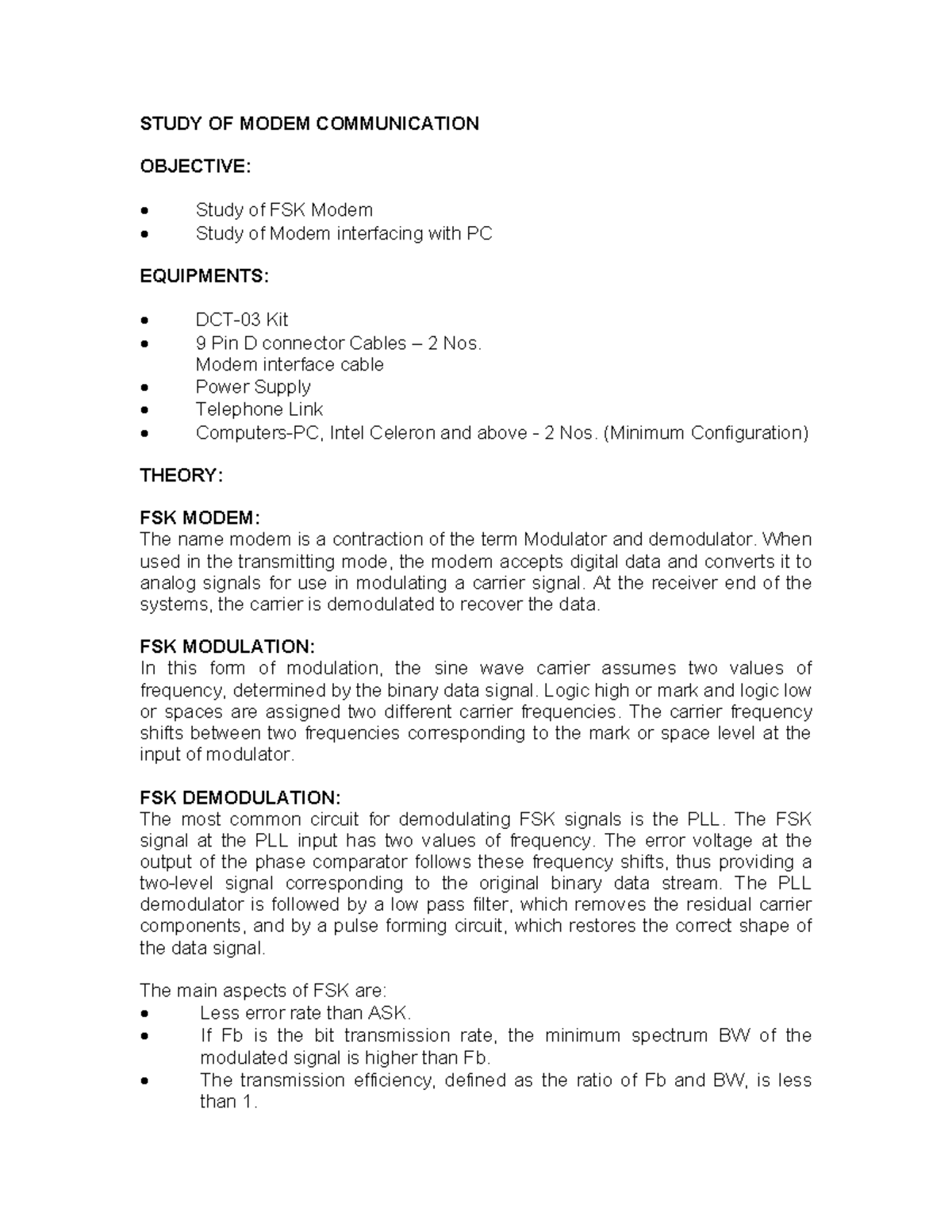 DCT-03 EXP-06A - sdsdsd - STUDY OF MODEM COMMUNICATION OBJECTIVE: Study ...