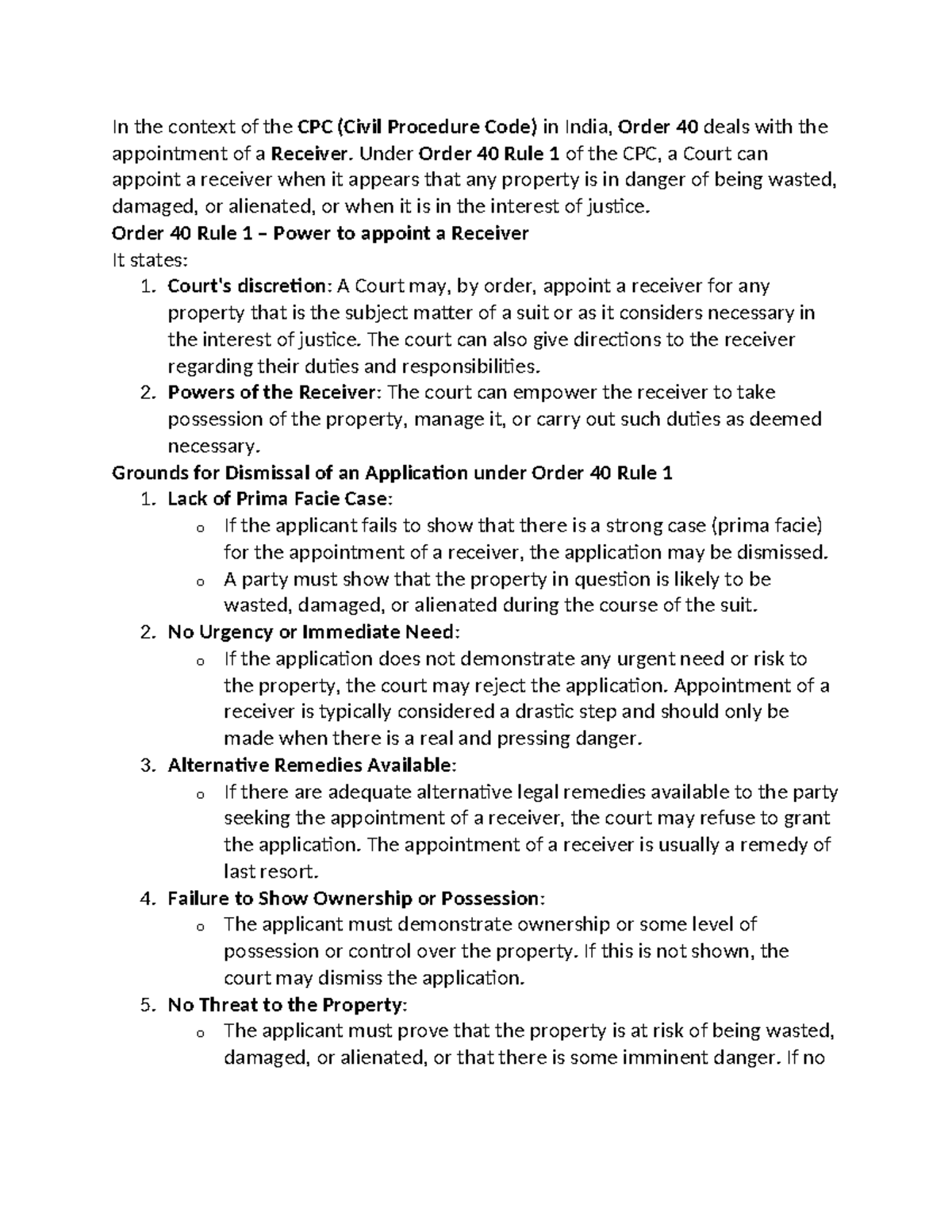 CPC Order 40 RULE 1 Dissmisal - In the context of the CPC (Civil ...