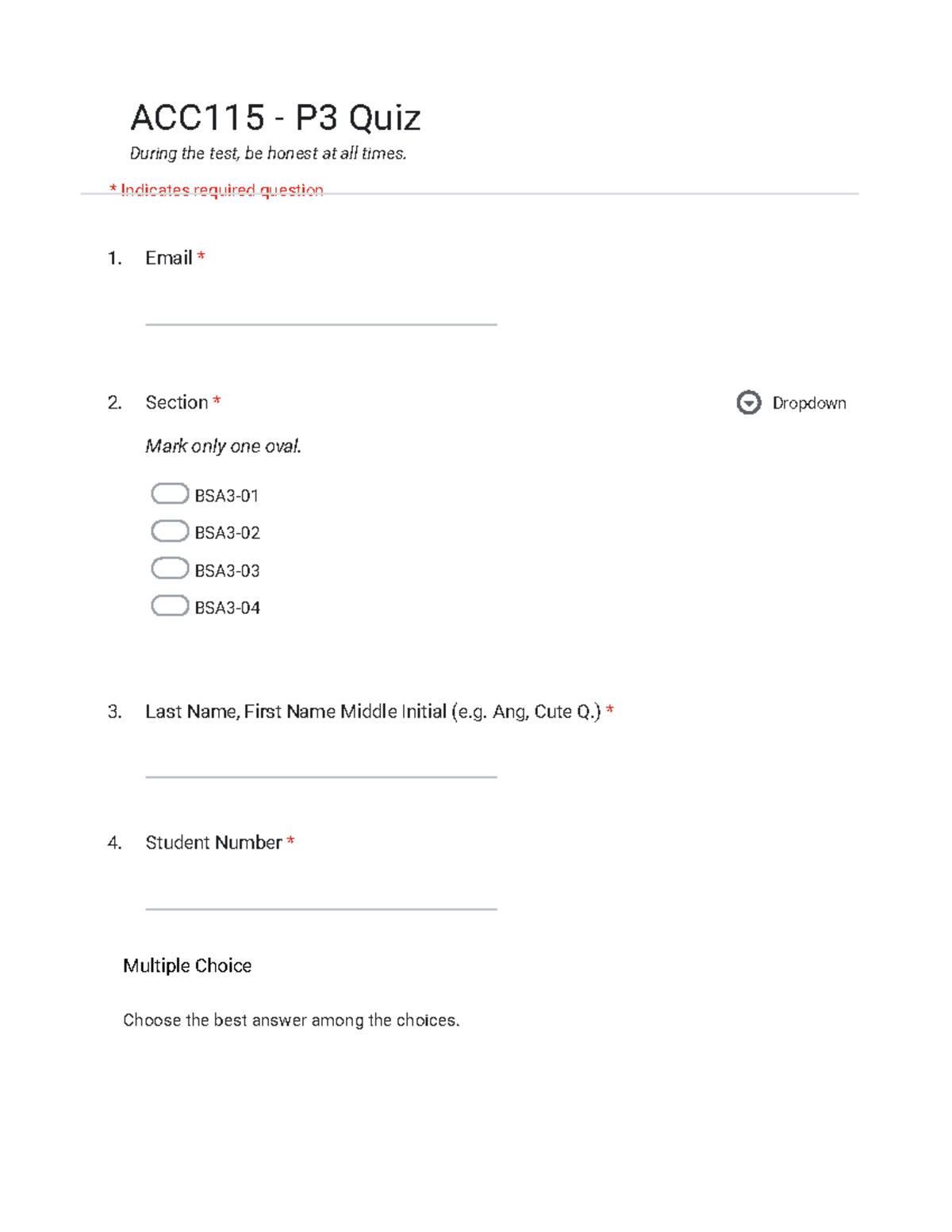 ACC115 P3 Quiz: Multiple Choice Questions and Answers - Studocu