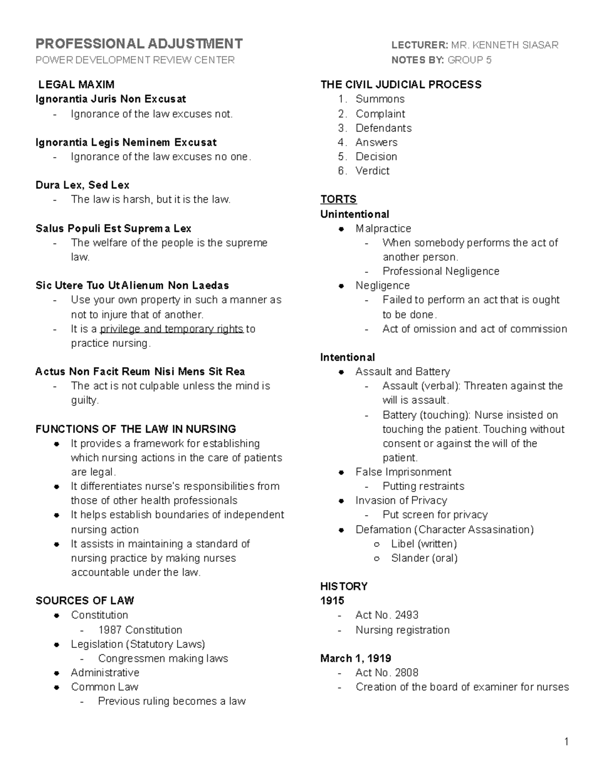 Nursing Law and Professional Responsibilities Notes for PNC 101 - Studocu