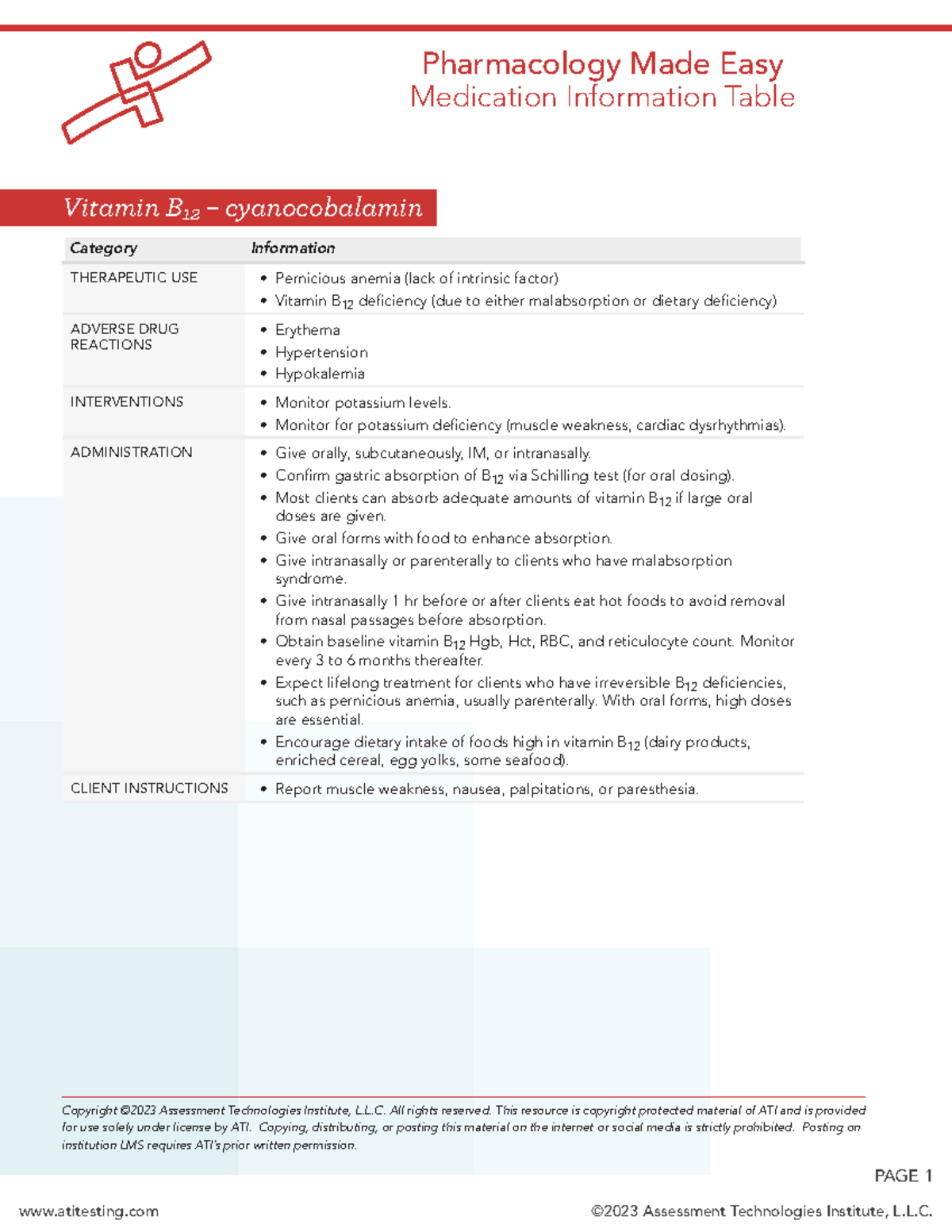 Pharmacology Made Easy: B12 (Cyanocobalamin) Info Table & Admin ...