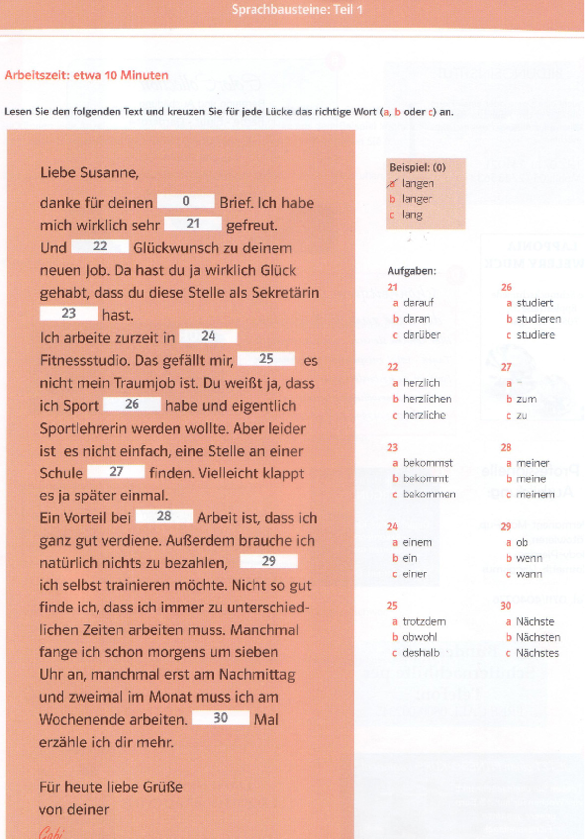 B1 Telc Sprachbaust 03 Übungsaufgaben für Lückentext - Studocu