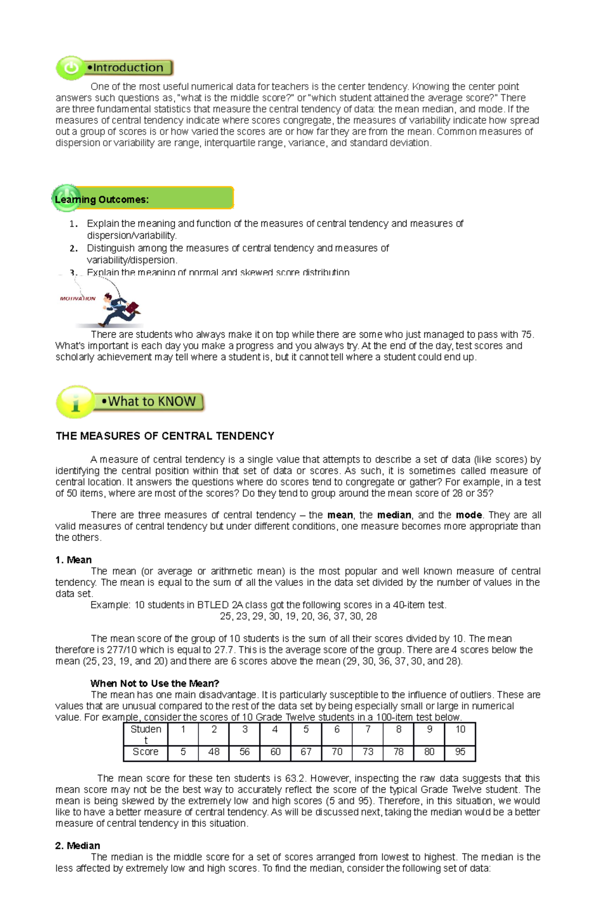 Assessment in Learning 1: Central Tendency & Variability Explained ...