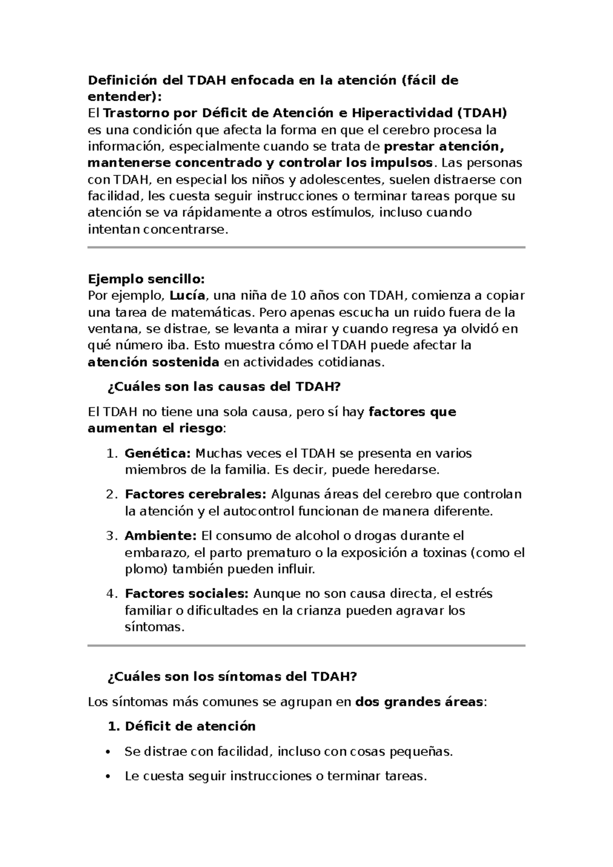 Definición y Síntomas del TDAH: Enfoque en la Atención - Studocu
