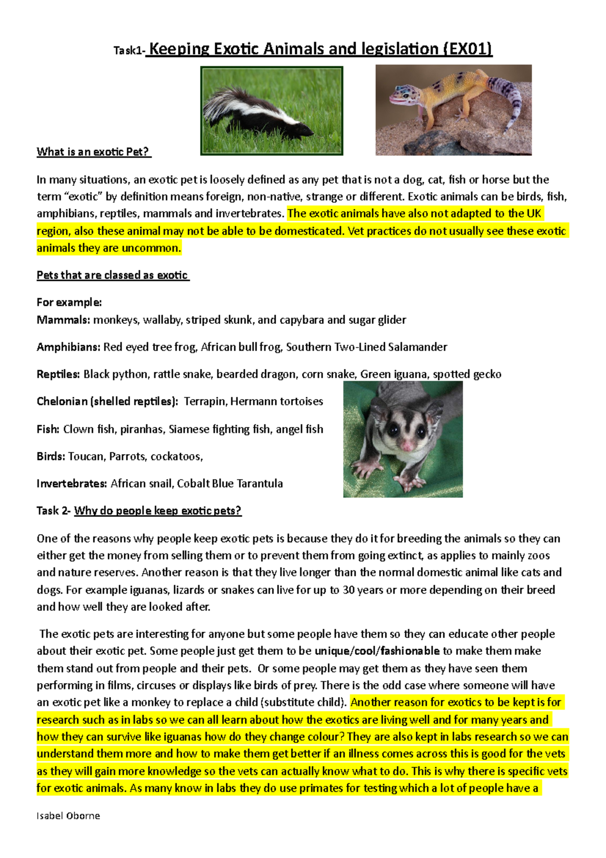 Ex01: Keeping Exotic Animals and Legislation Tasks 1-6 Overview - Studocu