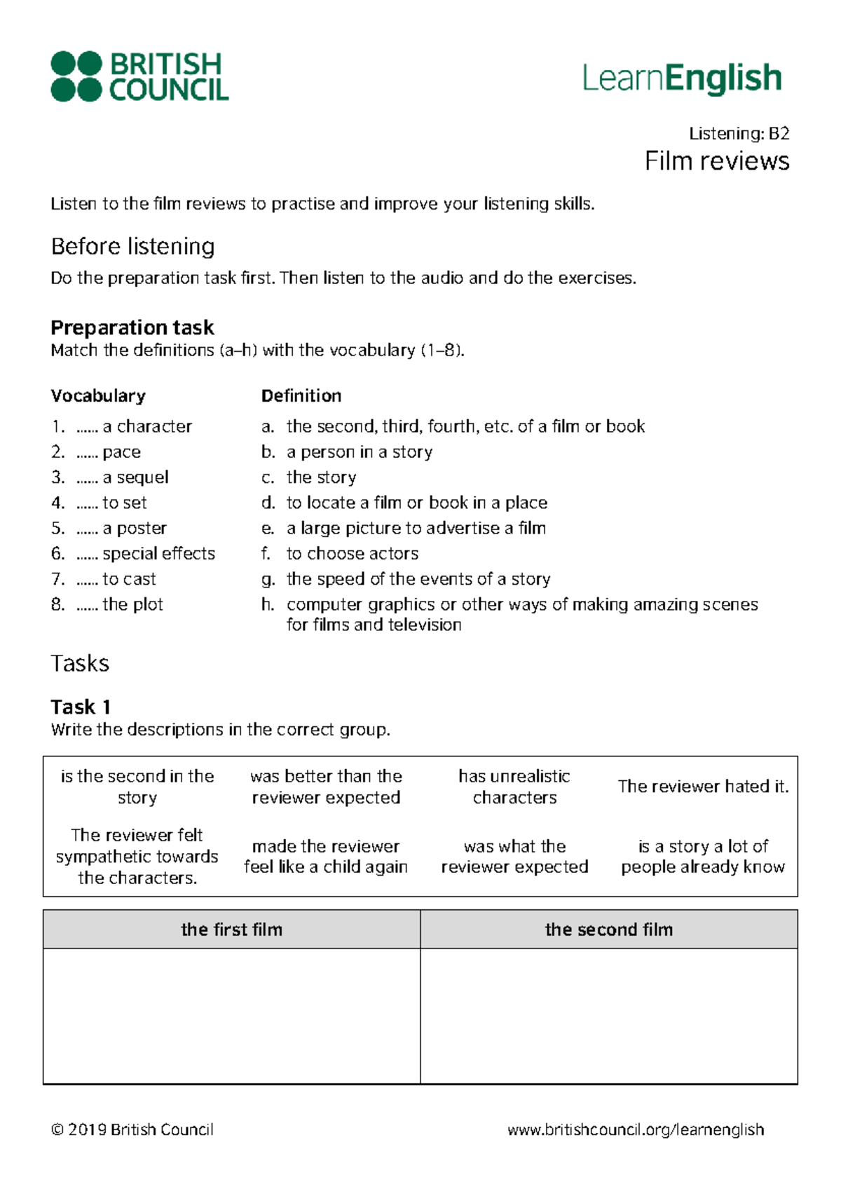 B2 Listening: Film Reviews Practice and Exercises - Studocu