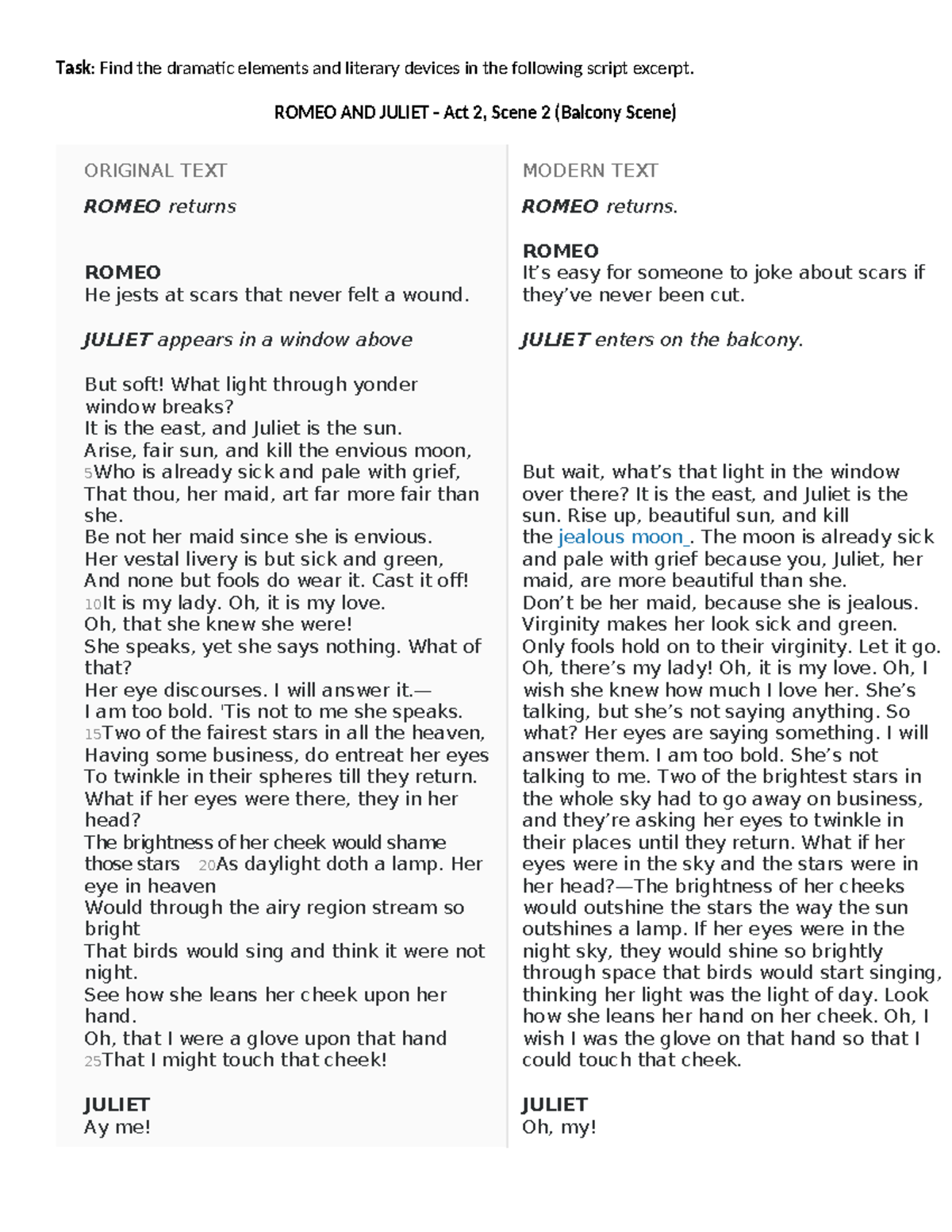 Drama and Literary Devices in ROMEO AND JULIET (Act 2, Scene 2) - Studocu