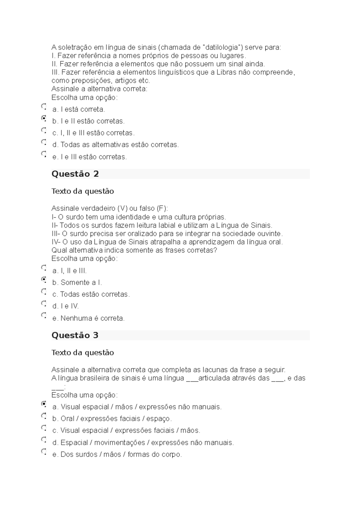 Questionário - Libras: Questões e Respostas sobre Língua de Sinais - Studocu