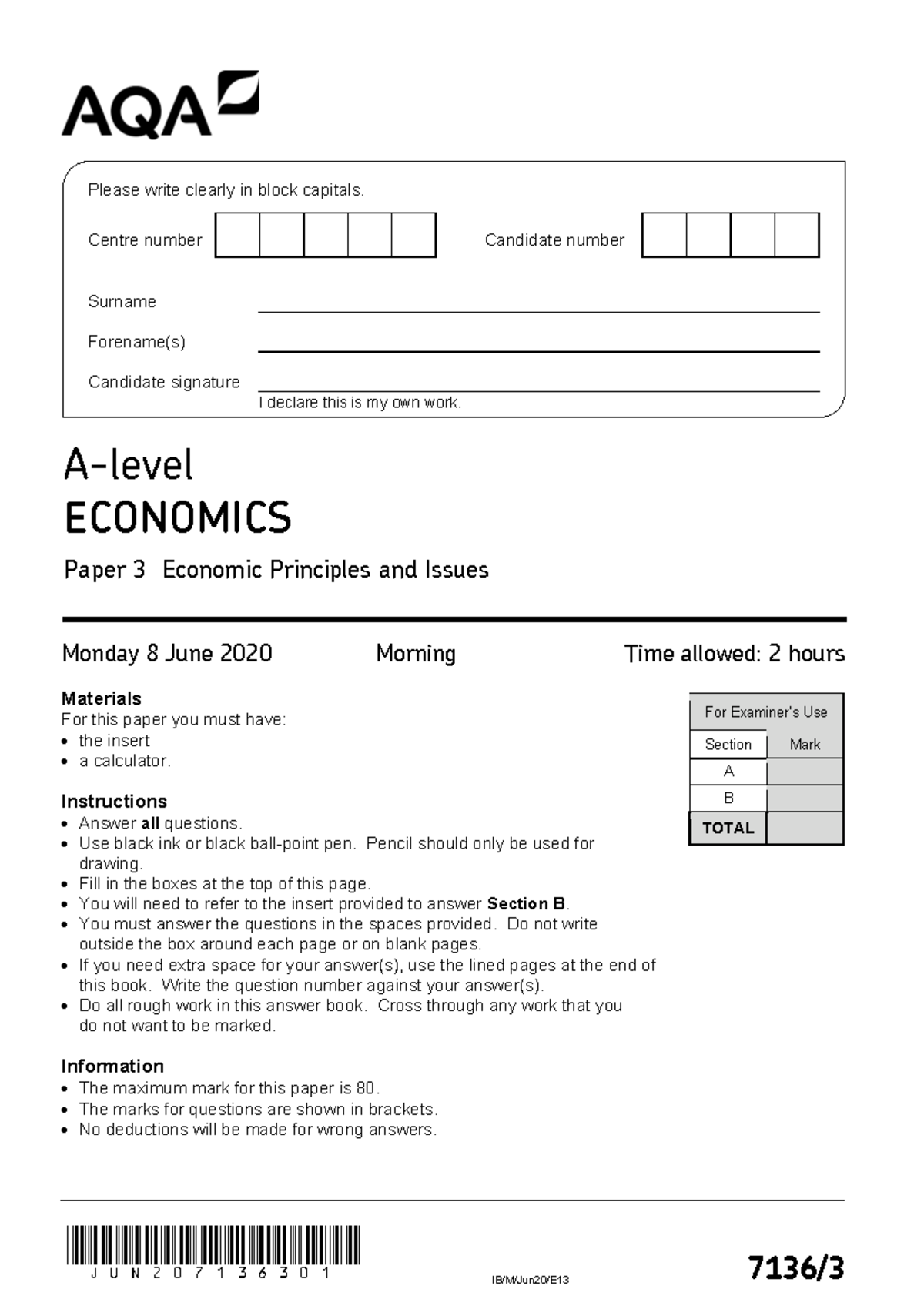ECONOMICS Paper 3: Economic Principles & Issues Exam Guide - Studocu