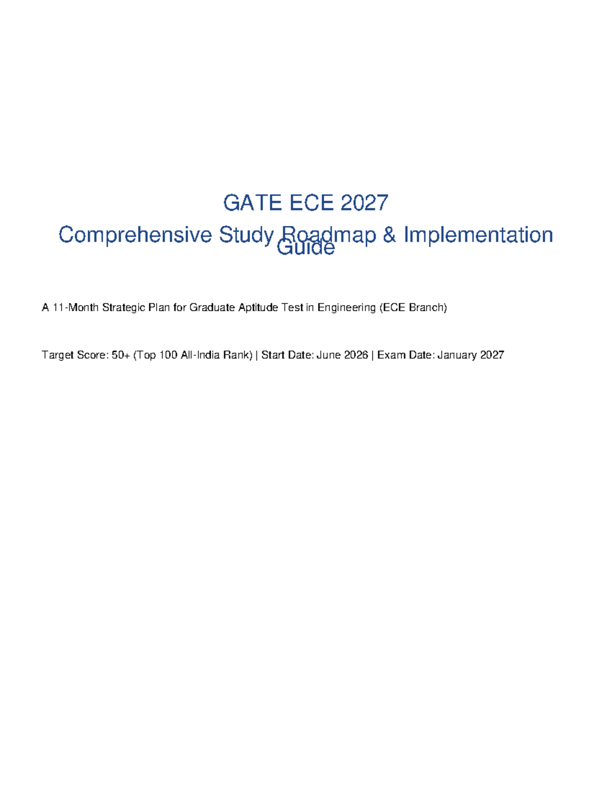 GATE ECE 2027 Comprehensive Study Plan & Resource Guide - Studocu