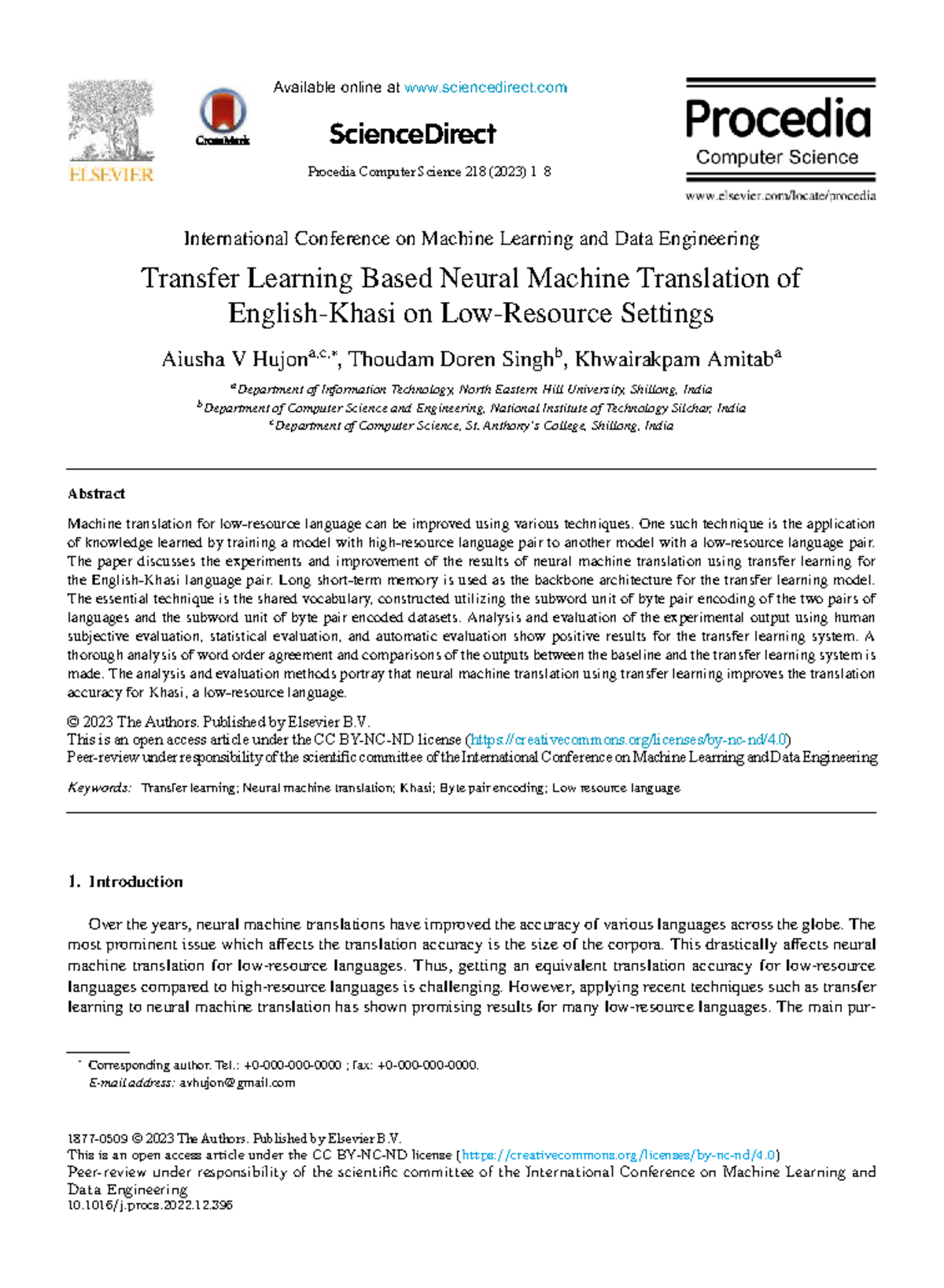 Transfer Learning for Neural Machine Translation: English to Khasi NMT ...