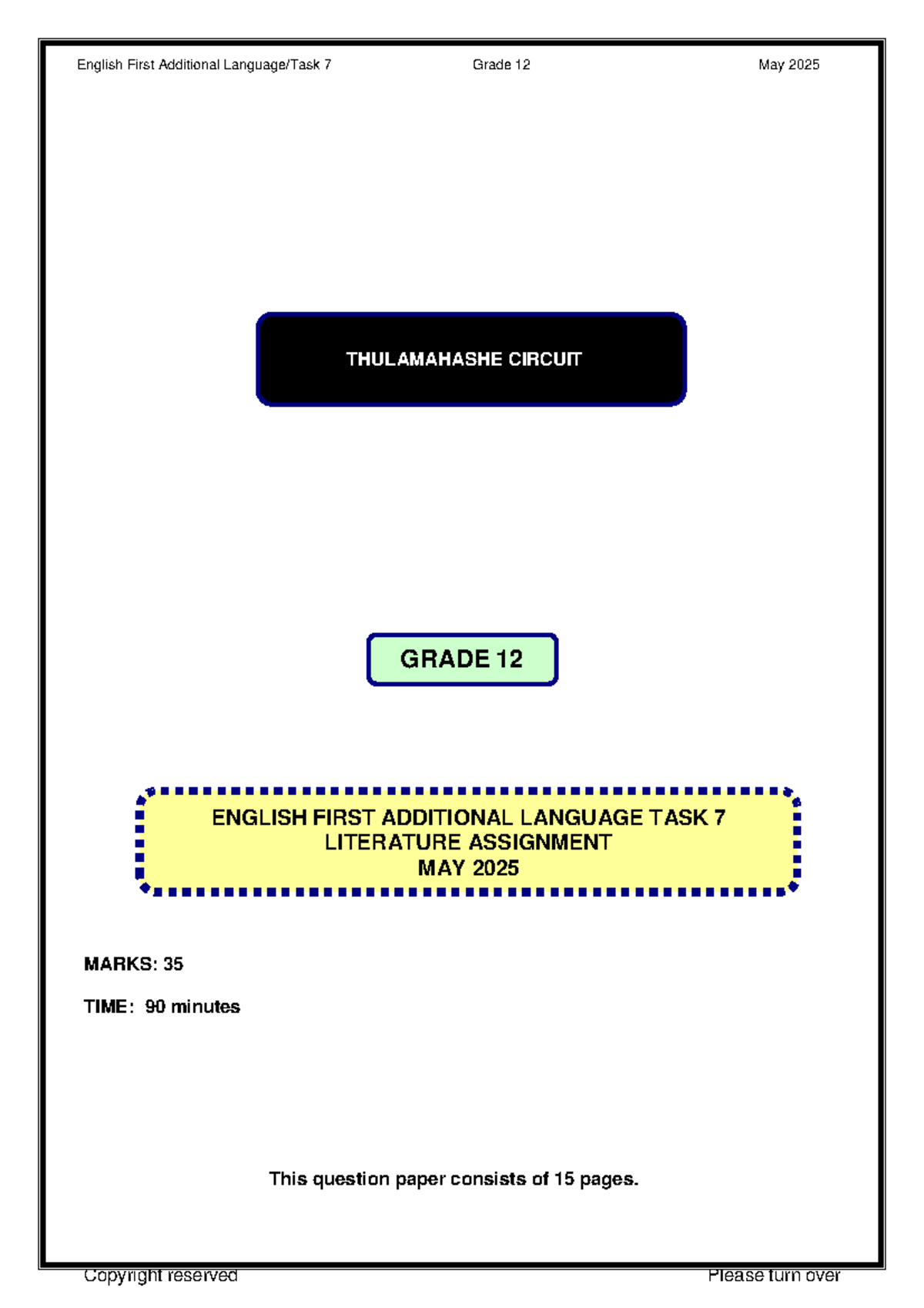 Grade 12 English First Additional Language Task 7 Literature Assignment ...