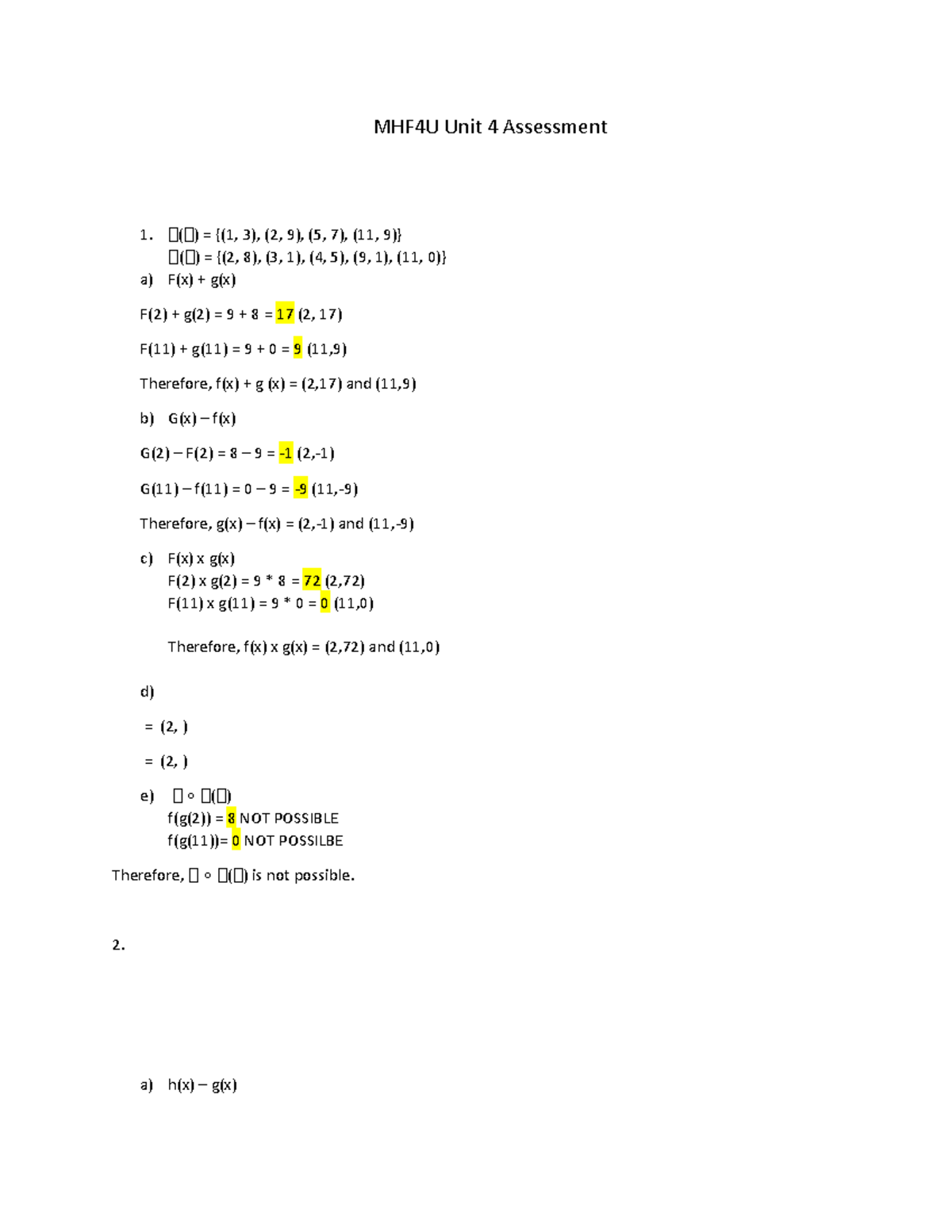 MHF4U Unit 4 Math Test Preparation and Solutions Guide - Studocu