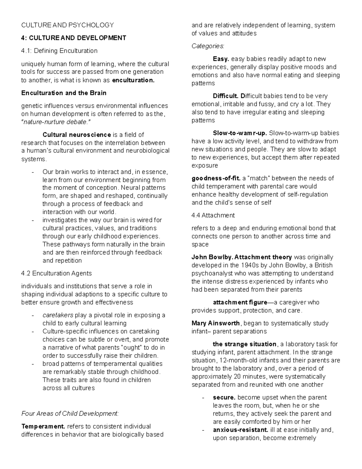 CULTURE AND PSYCHOLOGY 4: Study Notes on Enculturation and Development ...