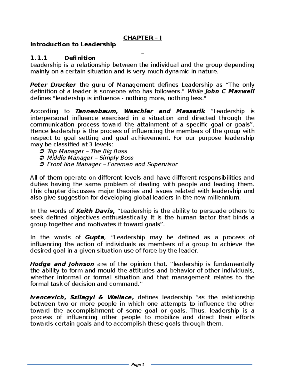 HRM 101: Chapter 1 - Leadership Notes from Hawassa University - Studocu
