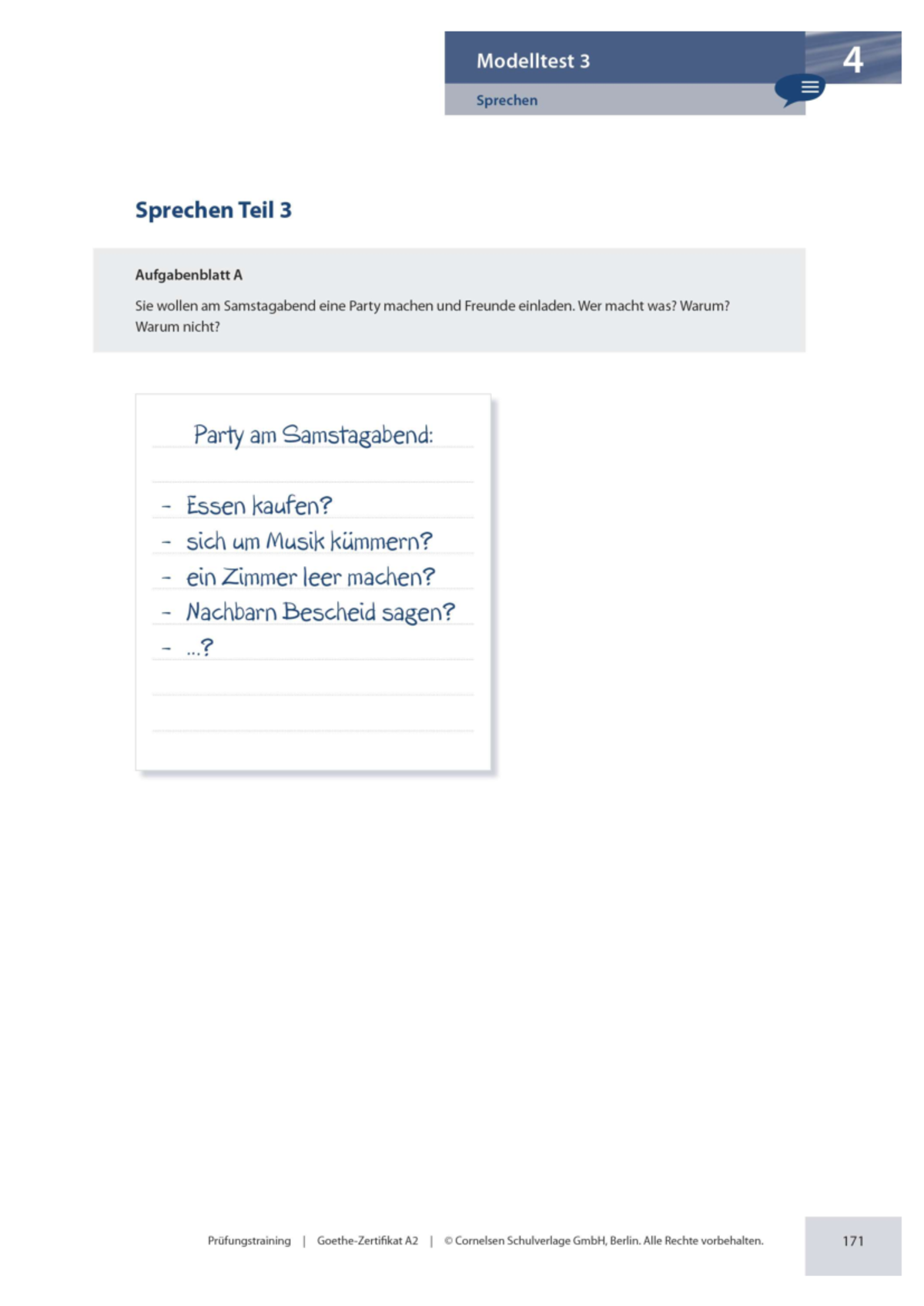 Prüfungstraining A2: Modelltest 3 - Aufgabenblatt für Sprechen - Studocu