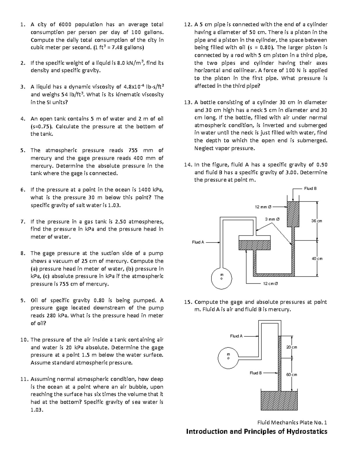 Hydraulics 1: Hydrostatics Principles and Fluid Mechanics Problems ...