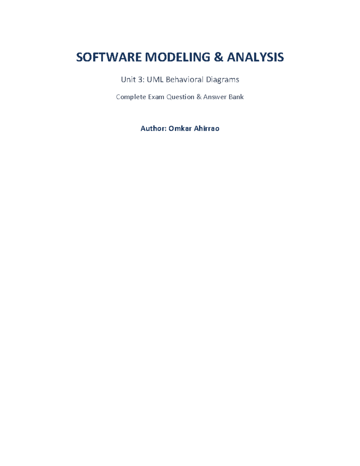SMA 301: Unit 3 Exam Answers - UML Behavioral Diagrams Notes - Studocu