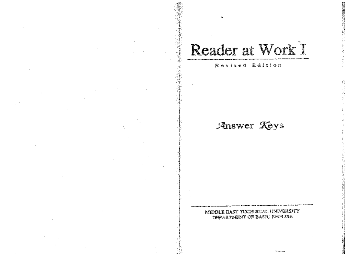 Reader At Work 1 Answer Key - Middle East Technical University - Studocu