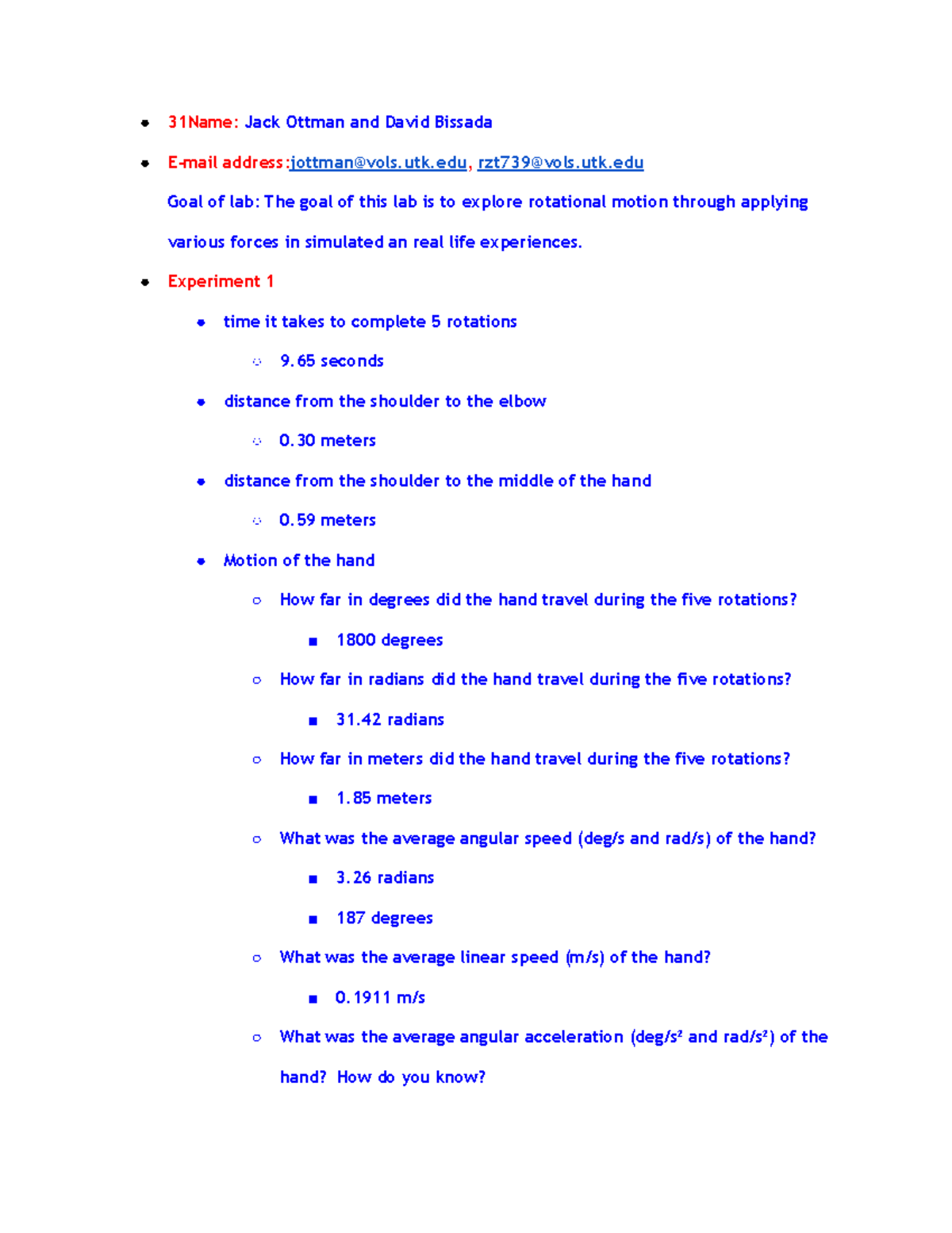 Jack Ottman lab6 doc rotational motion - 31Name: Jack Ottman and David ...