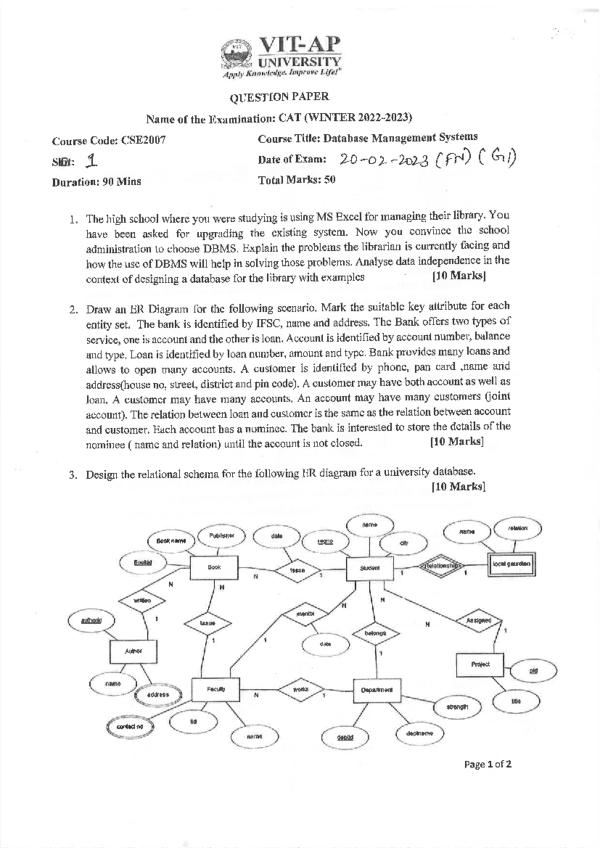 VIT UNIVERSITY CSE2007 Winter 2023-24 DBMS Reference Material III - Studocu