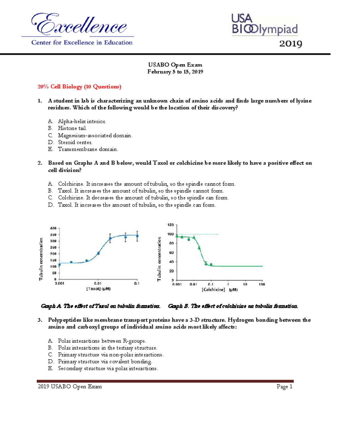 USABO 2019 Final Exam Review – Open Exam Overview and Key Concepts ...