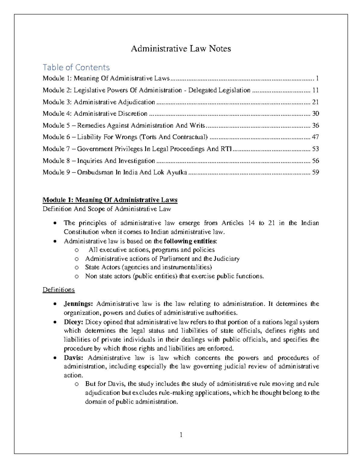 Administrative Law Notes: A Comprehensive Study of Legal Framework ...