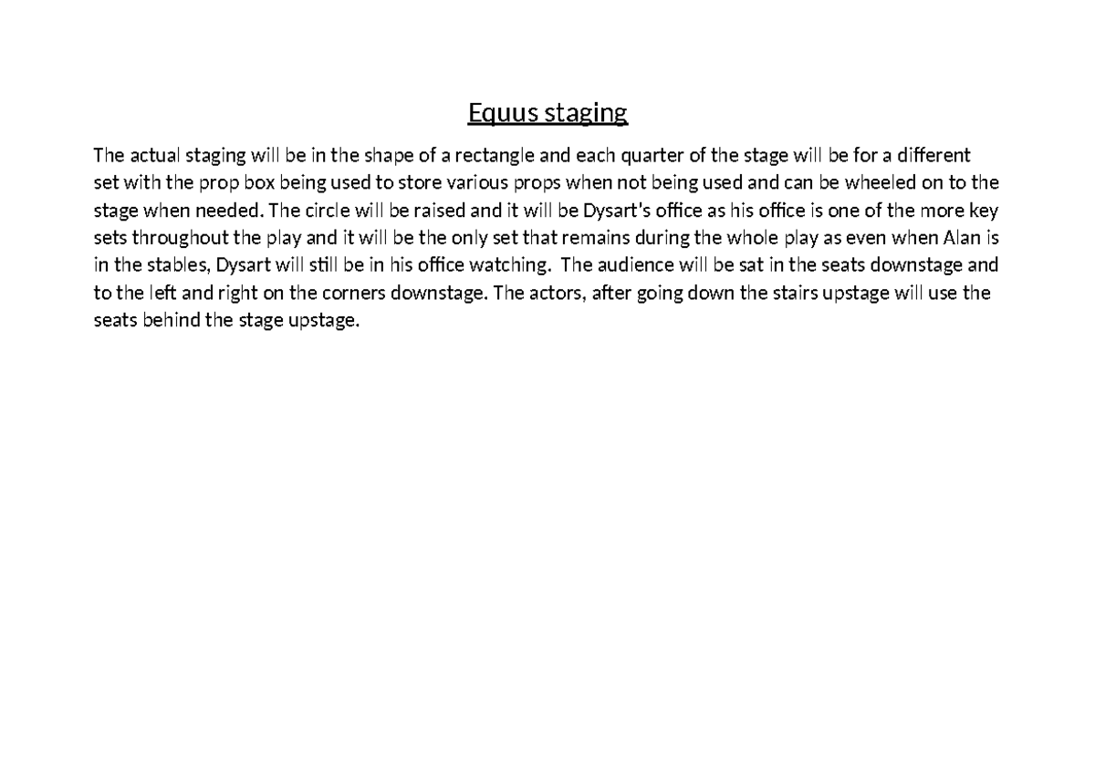 Equus Set Design Analysis for Stage Staging and Layout - Studocu