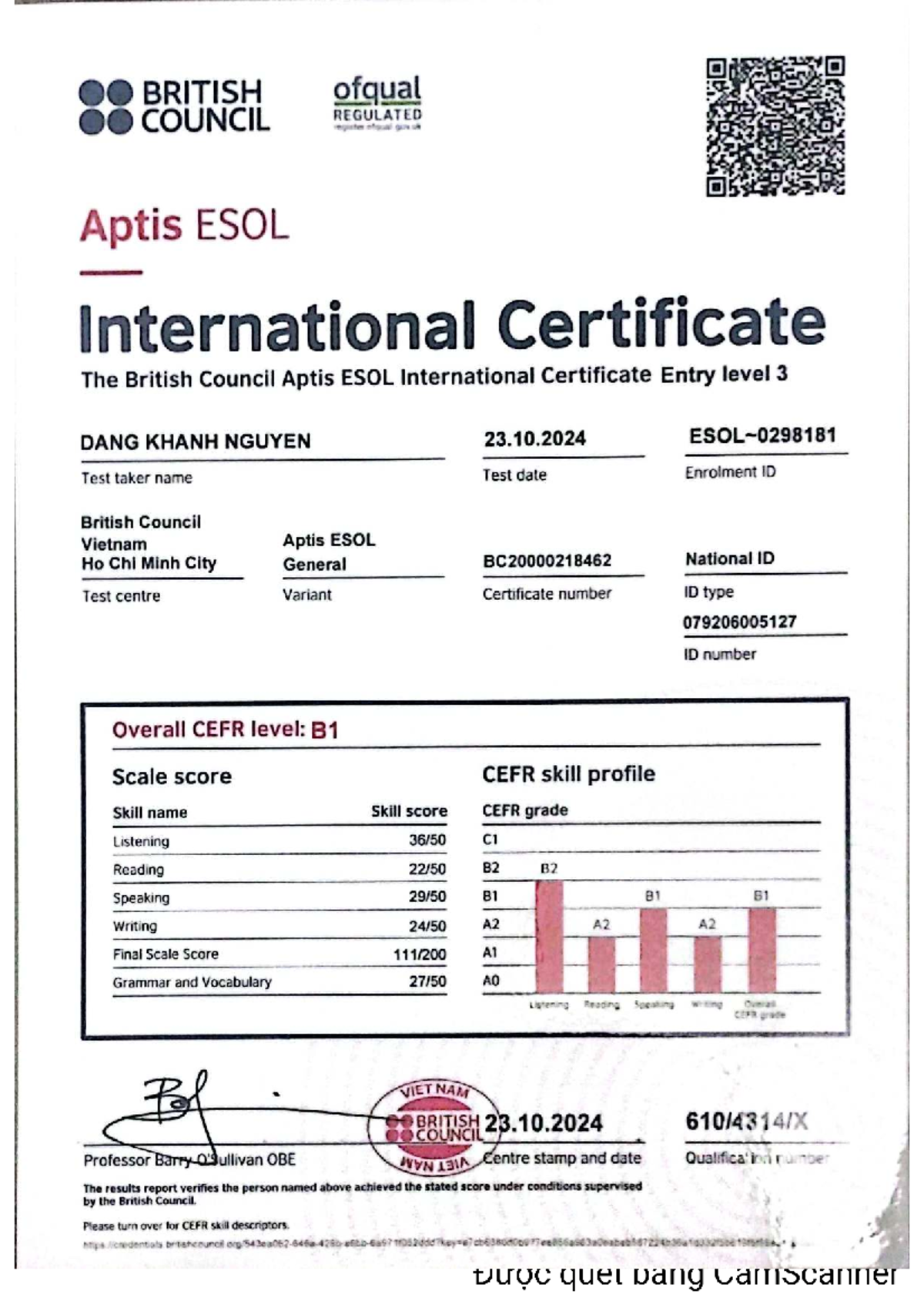 Aptis ESOL International Certificate Results Report - Entry Level 3 ...